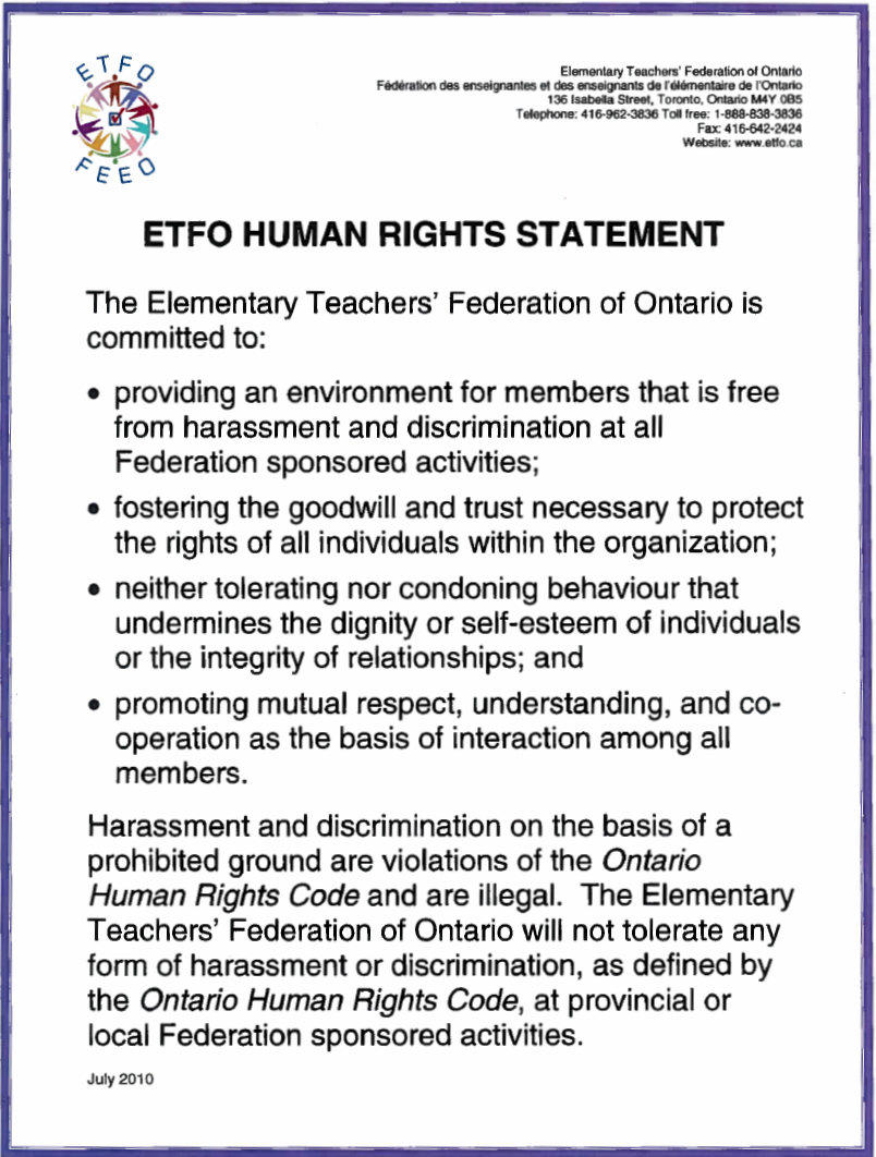 Human Rights – The Algoma Elementary Teachers' Federation of Ontario